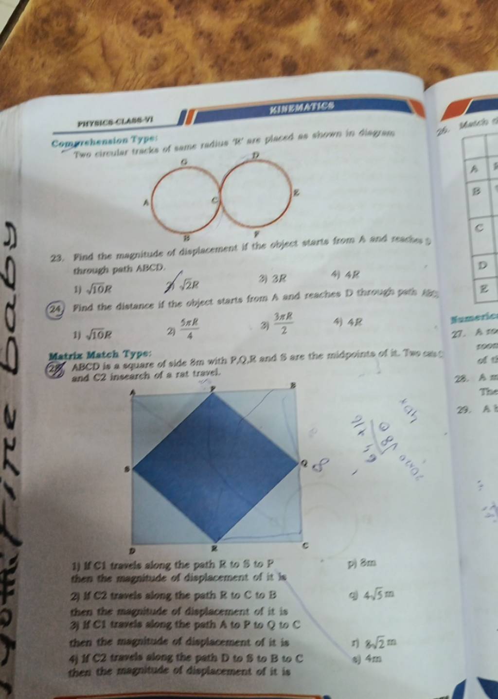 Matrix Match Type: ABCD is a square of side 8 m with PΩ,R and 5 are the m..