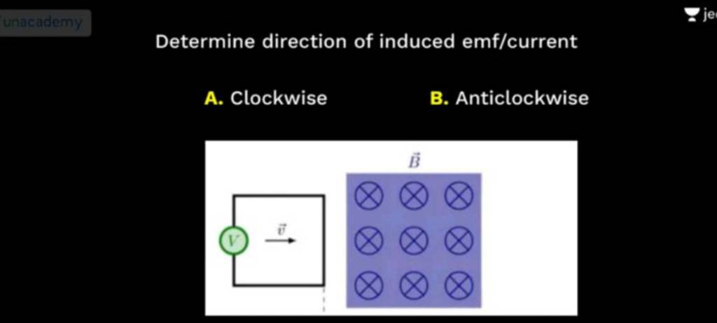 Determine direction of induced emf/current A. Clockwise B. Anticlockwise