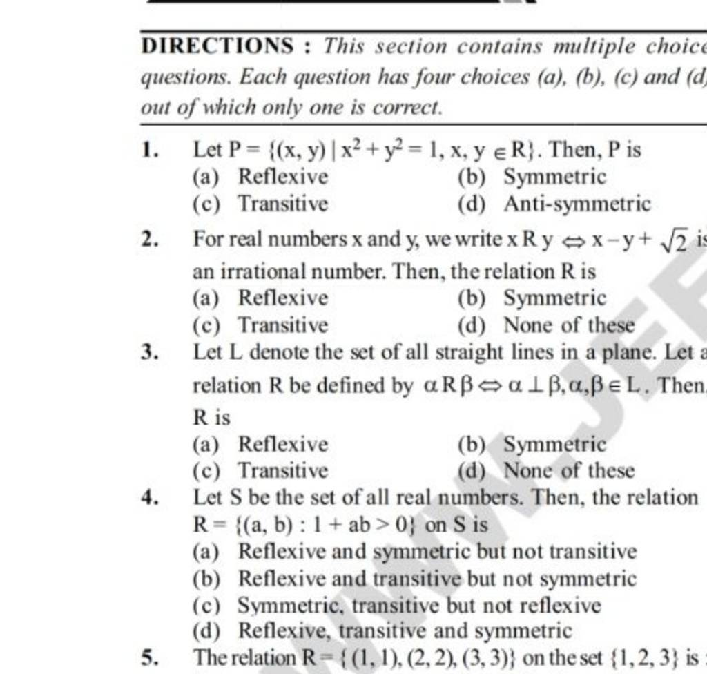 Multiple Choice Test Directions