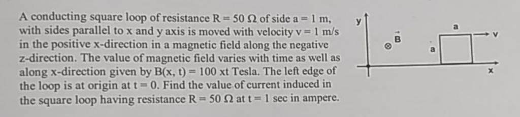 A conducting square loop of resistance R=50Ω of side a=1 m, with sides pa..