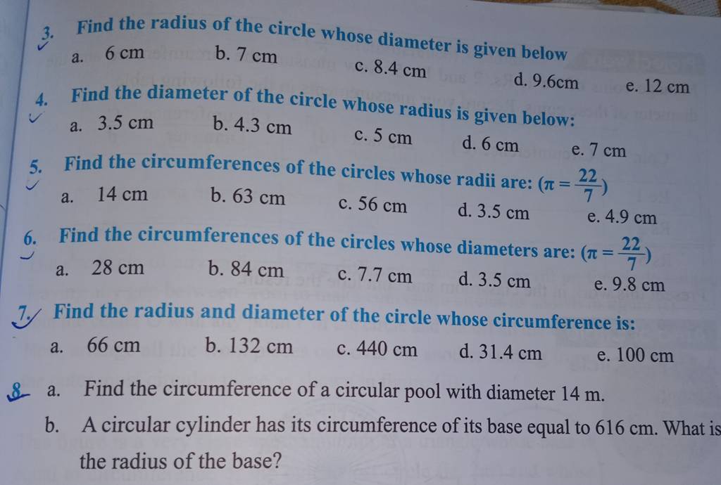 Find the diameter of the circle whose radius is given below: | Filo