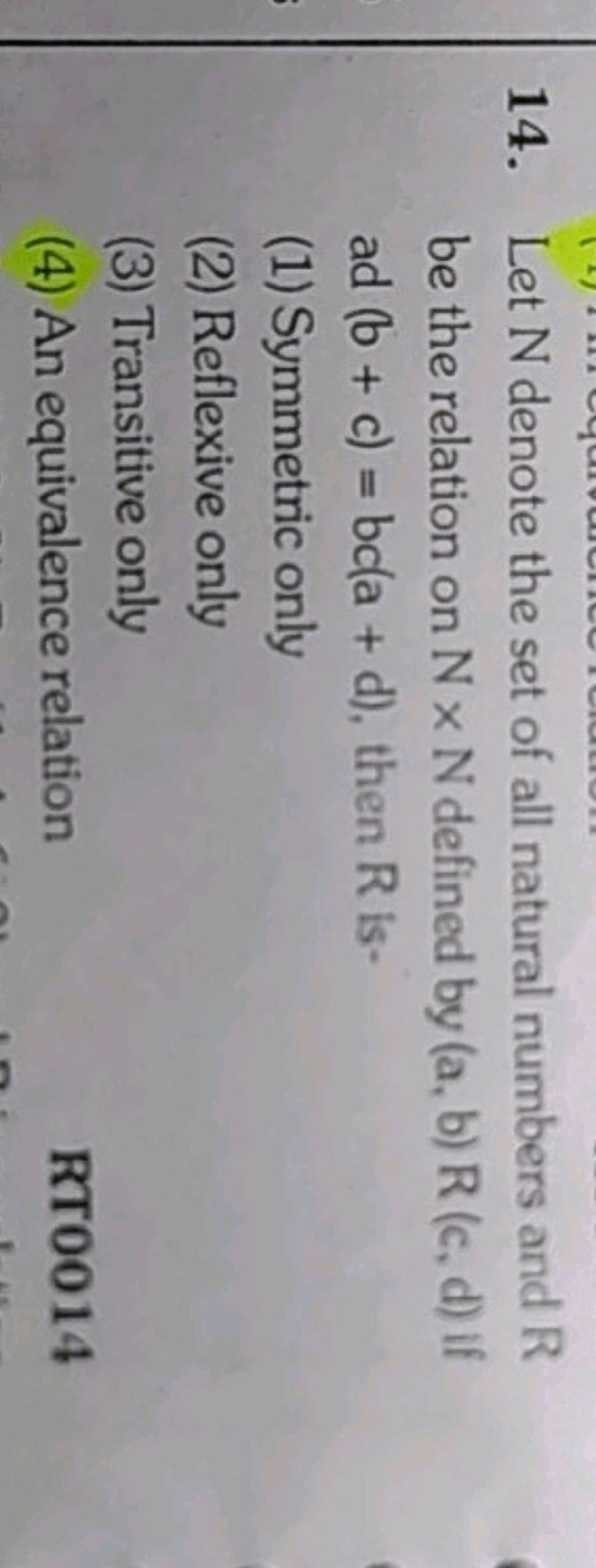 Let N denote the set of all natural numbers and R be the relation on N×N