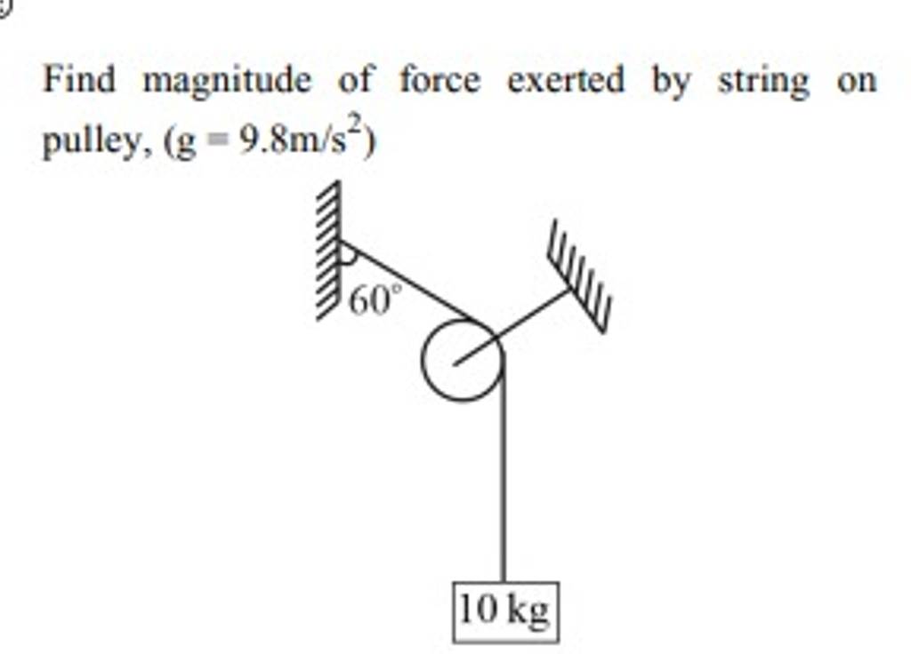 Find magnitude of force exerted by string on pulley, (g=9.8 m/s2) | Filo