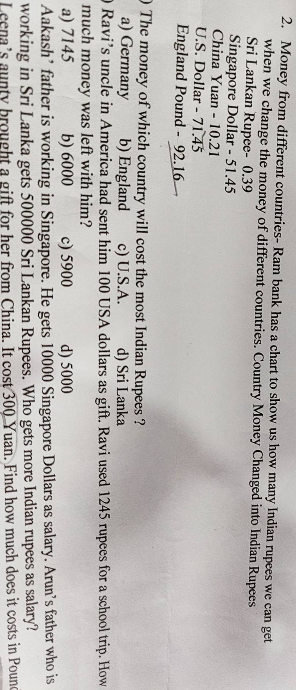 Money from different countries- Ram bank has a chart to show us how many