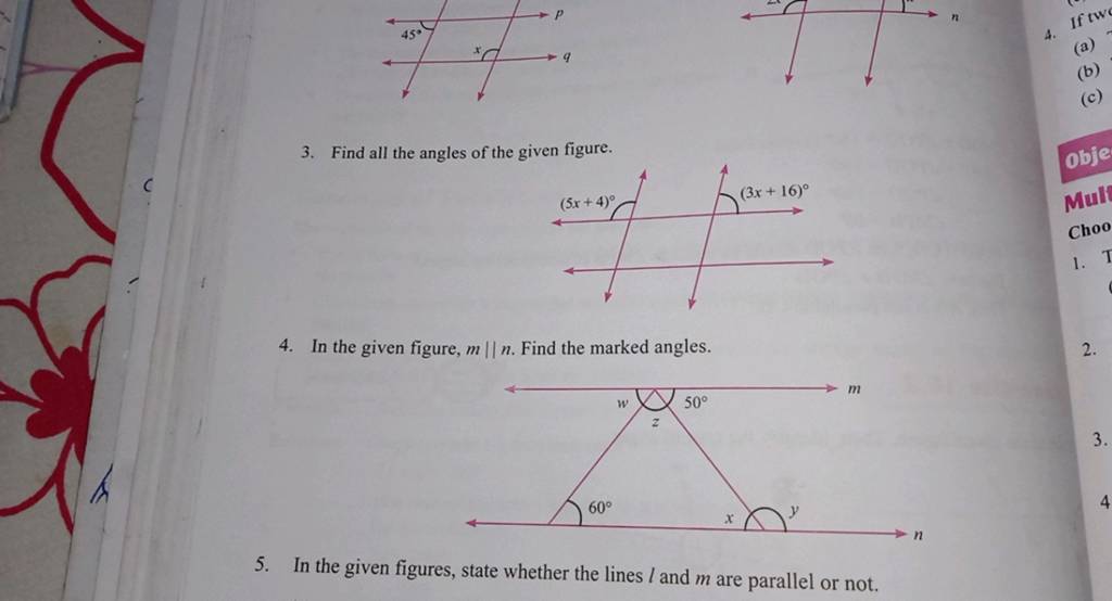 3. Find all the angles of the given figure. 4. In the given figure, m∥n.