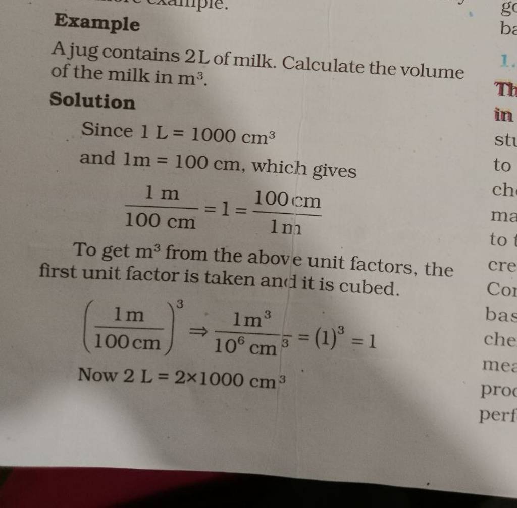 Example A jug contains 2 L of milk. Calculate the volume of the milk in m..