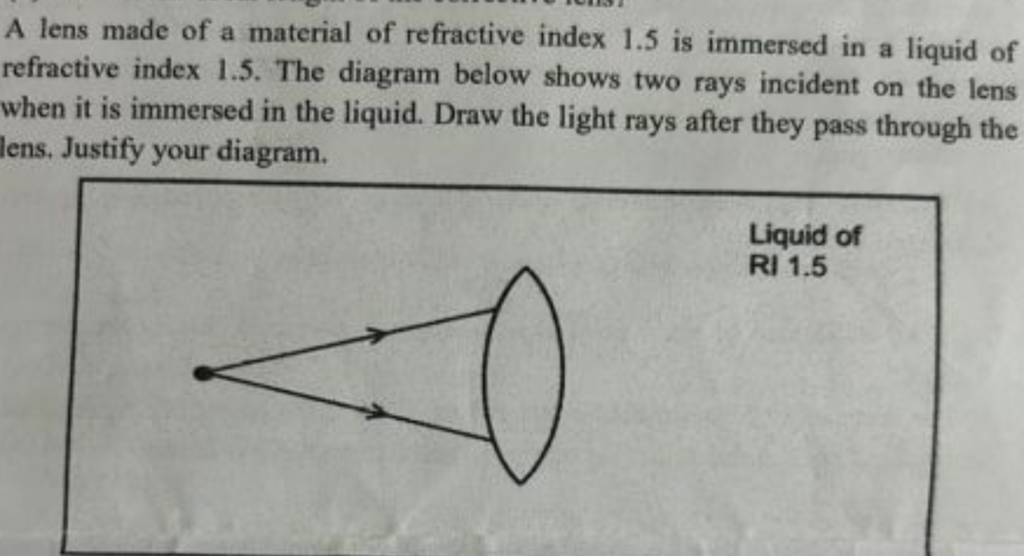 A Lens Made Of A Material Of Refractive Index 15 Is Immersed In A Liquid