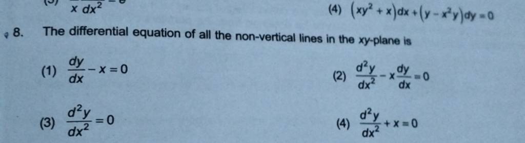 The differential equation of all the non-vertical lines in the xy-plane i..
