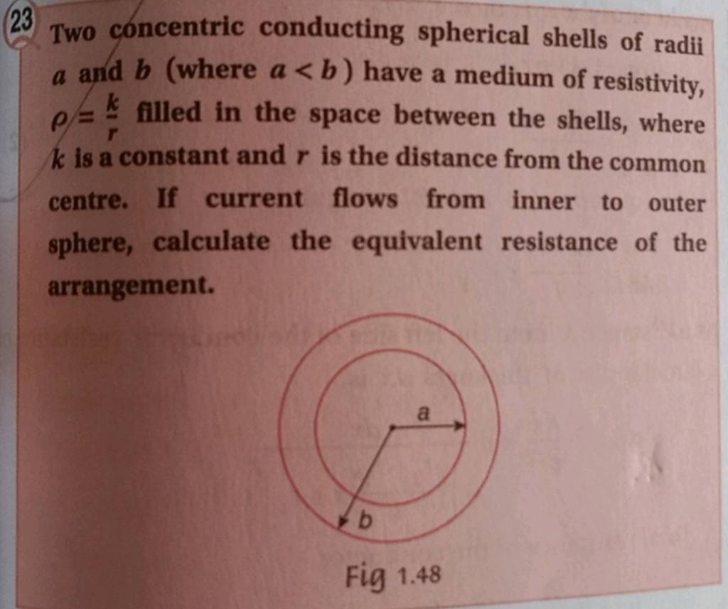 23 Two concentric conducting spherical shells of radii a and b (where a