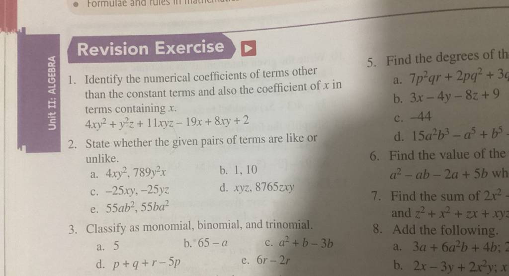 Classify as monomial, binomial, and trinomial. | Filo Classify as monomial, binomial, and trinomial. | Filo