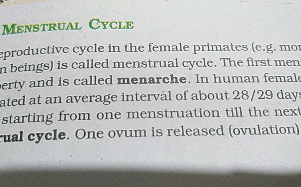 Menstrual Cycle eproductive cycle in the female primates (e.g. mor n bein..