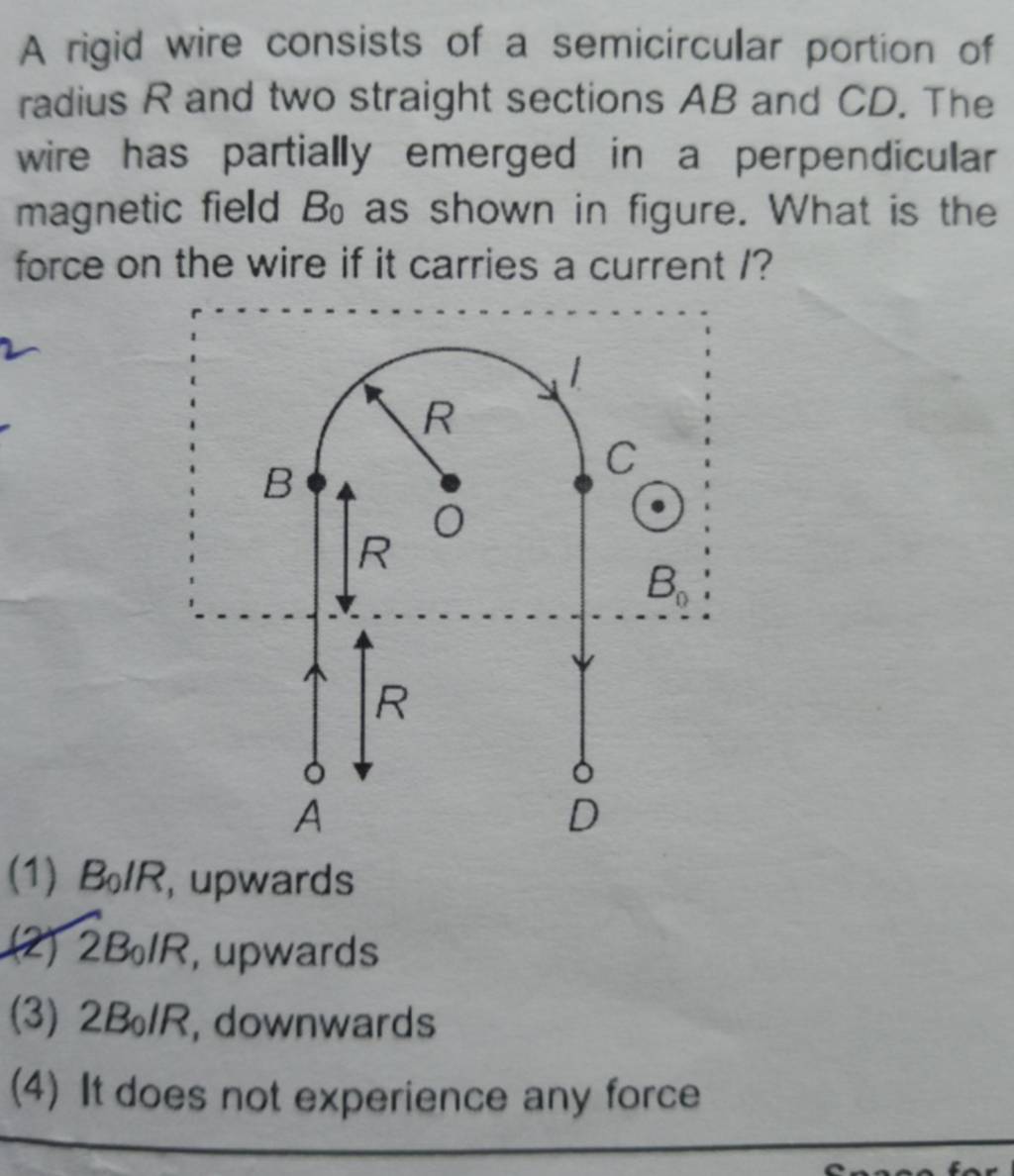A rigid wire consists of a semicircular portion of radius R and two strai..