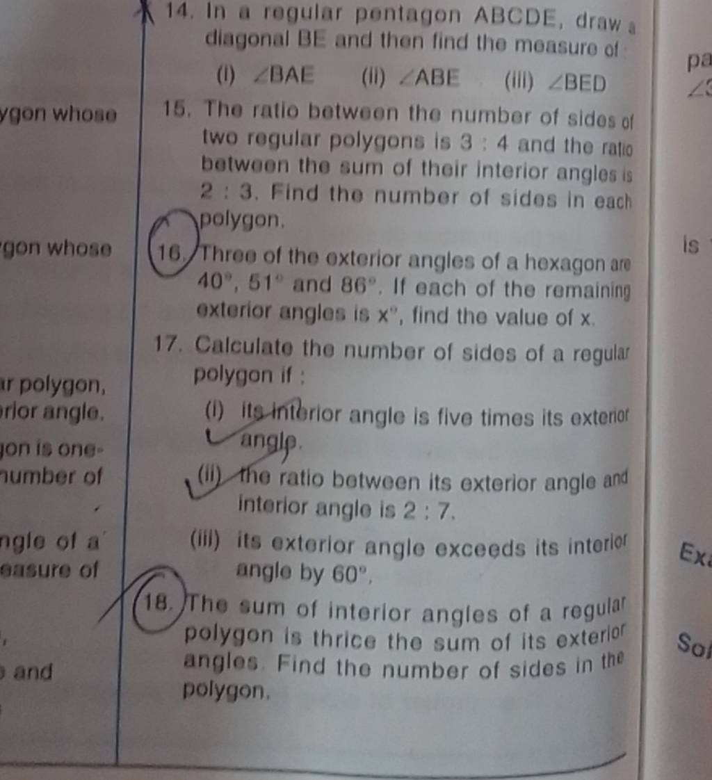 A 14. In a regular pentagon ABCDE, draw diagonal BE and then find the mea.. A 14. In a regular pentagon ABCDE, draw diagonal BE and then find the mea..