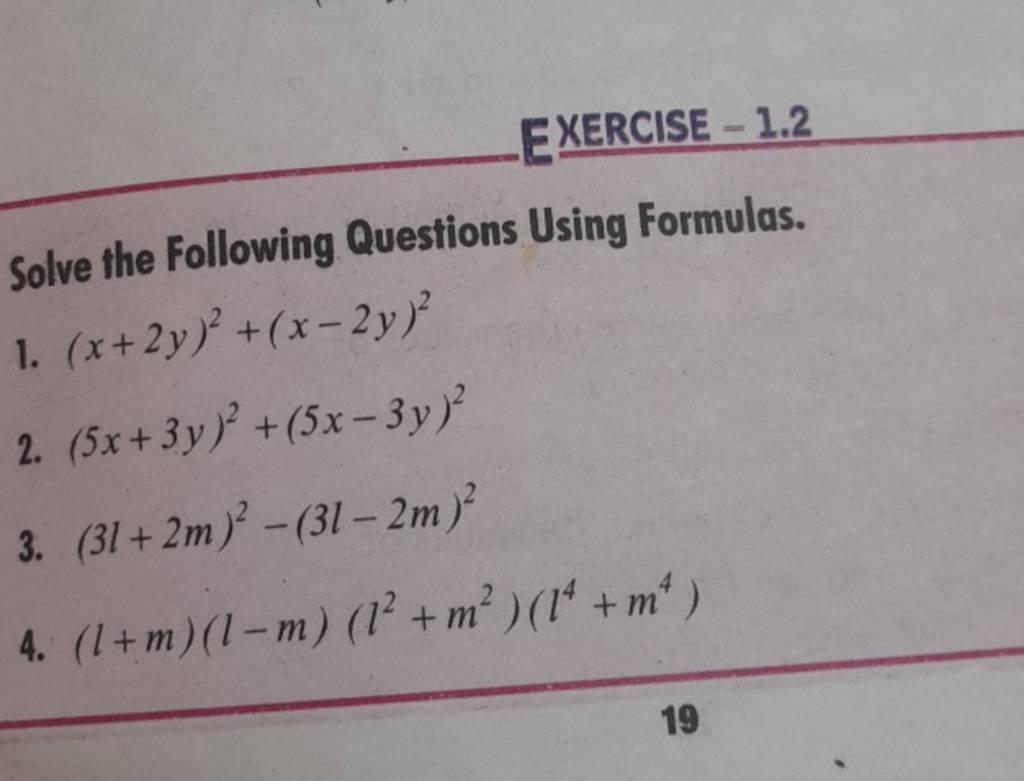 EXERCISE - 1.2 Solve the Following Questions Using Formulas. | Filo