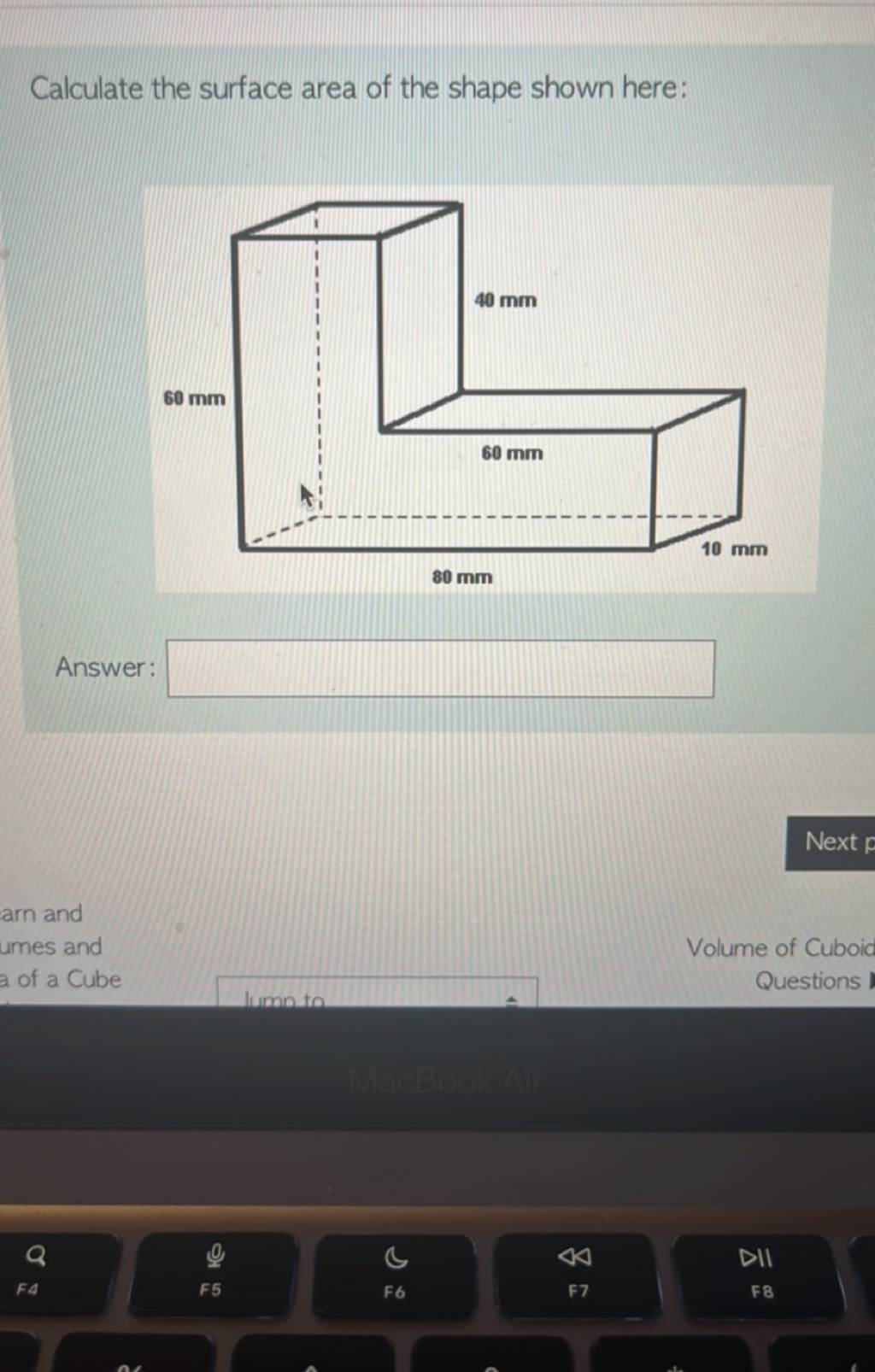 Calculate the surface area of the shape shown here: Answer: arn and umes