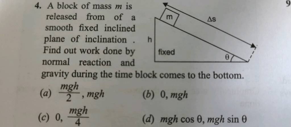 A block of mass m is released from of a smooth fixed inclined plane of in..
