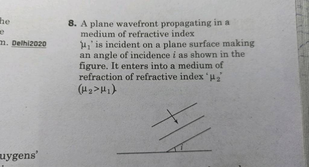 8. A plane wavefront propagating in a medium of refractive index ' μ1