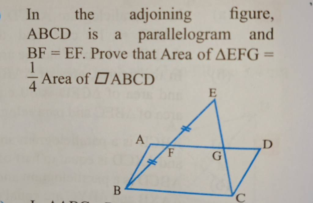 In the adjoining figure, ABCD is a parallelogram and BF=EF. Prove that Ar..