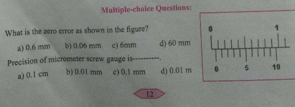 Multiple-choice Questions: What is the zero error as shown in the figure?..
