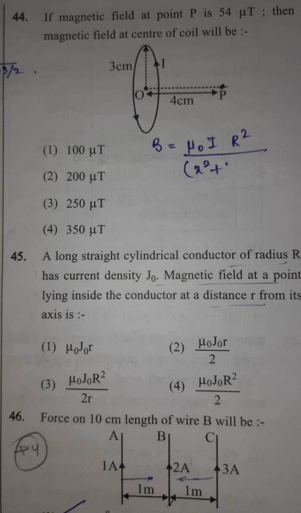 A long straight cylindrical conductor of radius R has current density J0