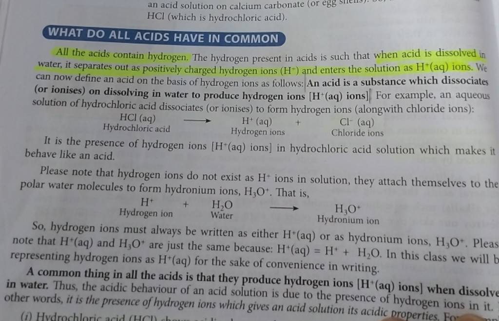 an acid solution on calcium carbonate (or egg HCl (which is hydrochloric