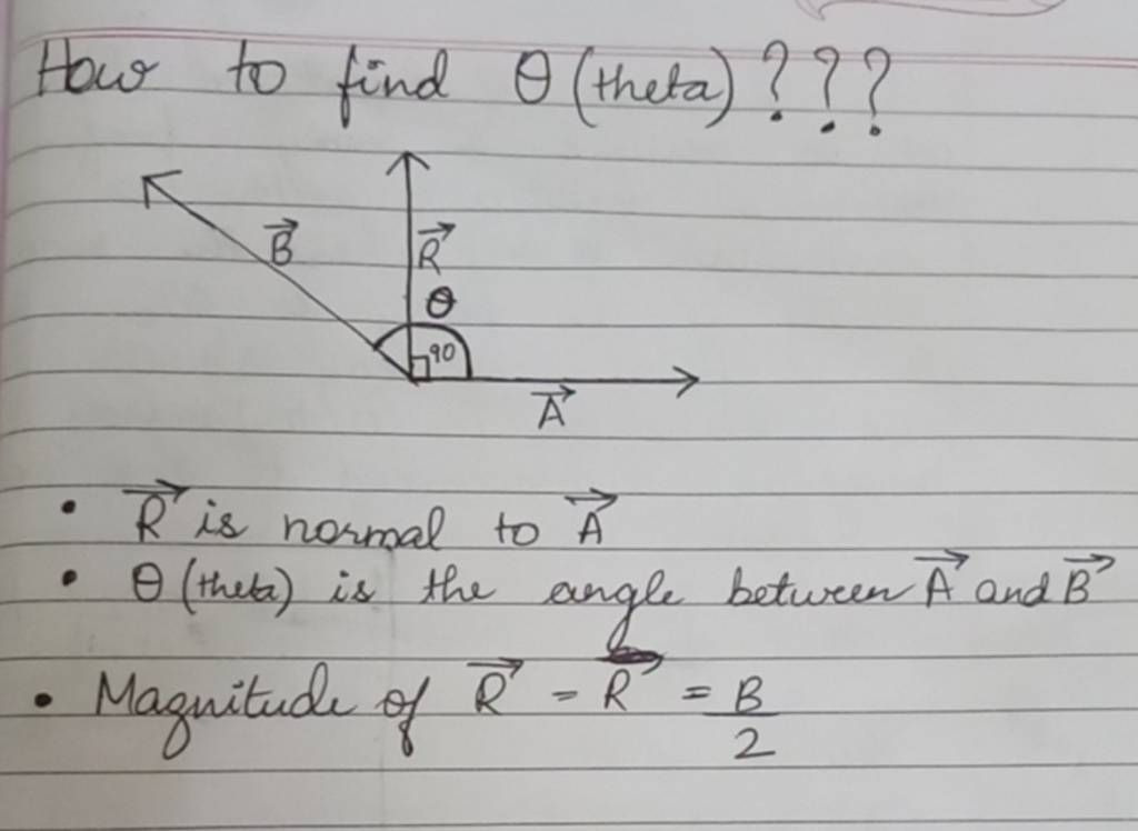 How to find θ (theta)??? - R is normal to A - θ (theta) is the angle betw..