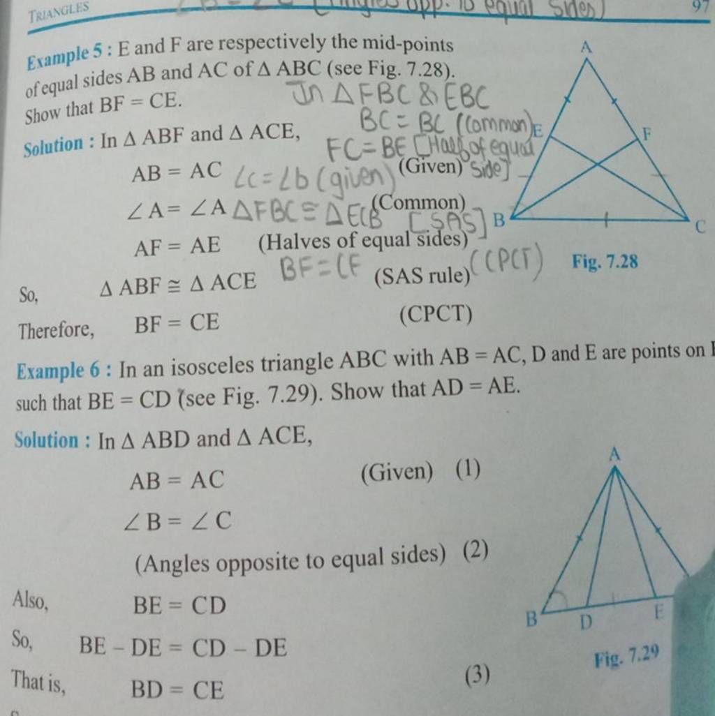 Example 5:E and F are respectively the mid-points of equal sides AB and A..