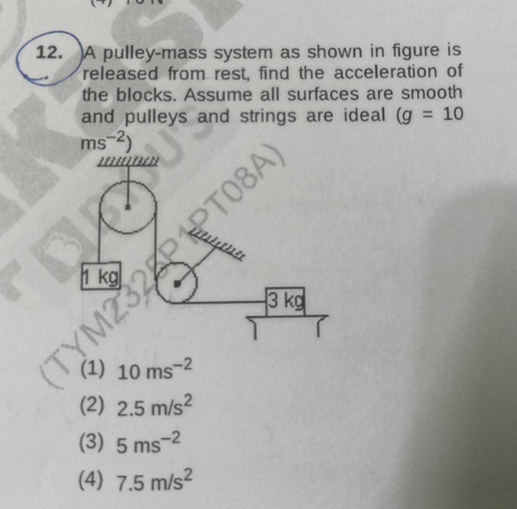 A pulley-mass system as shown in figure is released from rest, find the a..