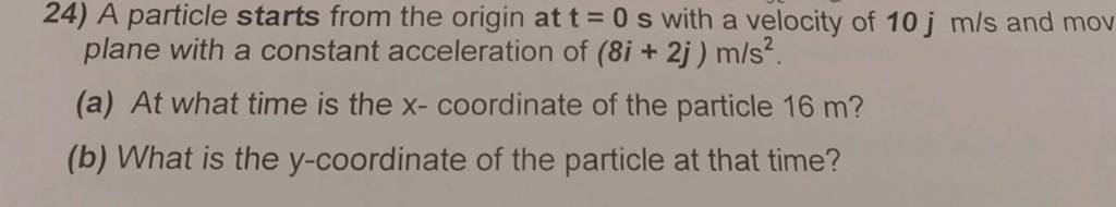 24 A Particle Starts From The Origin At T 0 S With A Velocity Of 10jm S
