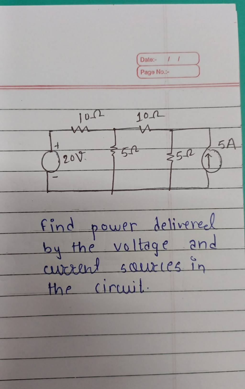 Find power delivered by the voltage and current sources in the circuit.