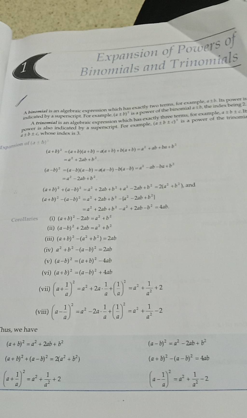 Expansion Of Powers Of Binomials And Trinomials A Binomial Is An Algebrai