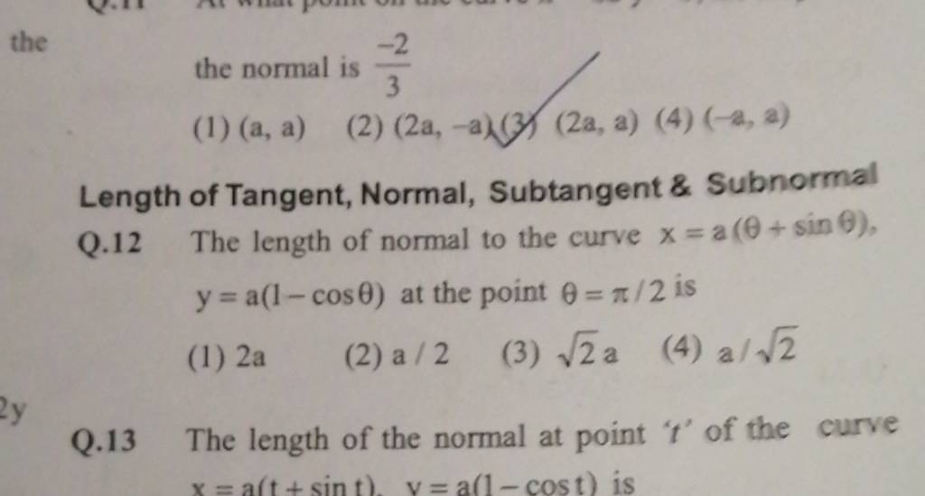Length Of Tangent Normal Subtangent And Subnormal Q 12 The Length Of Nor