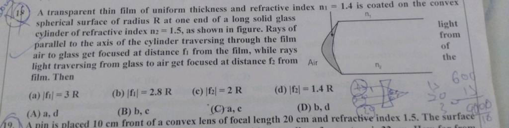 A transparent thin film of uniform thickness and refractive index n1 = 1...