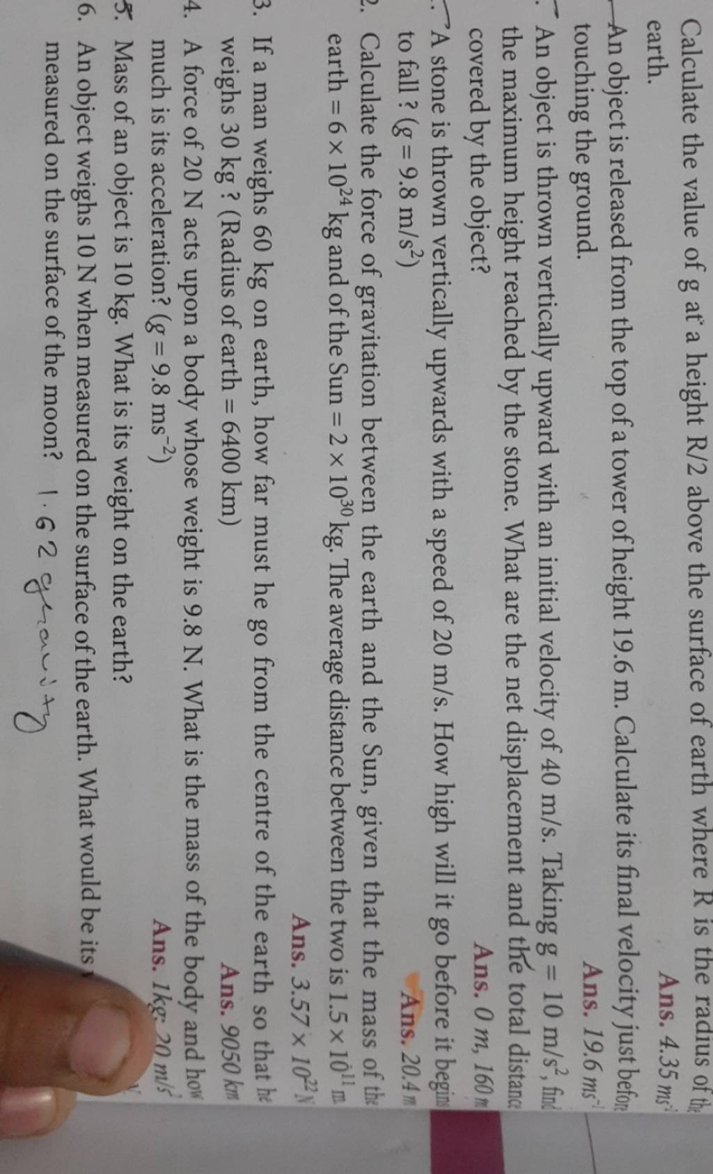 Calculate the value of g at a height R/2 above the surface of earth where..