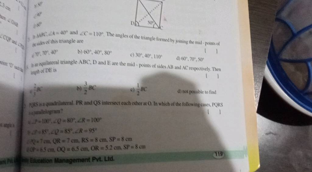 a 345:∠2=40∘ and ∠C=110∘. The angles of the triangle formed by jouning th..