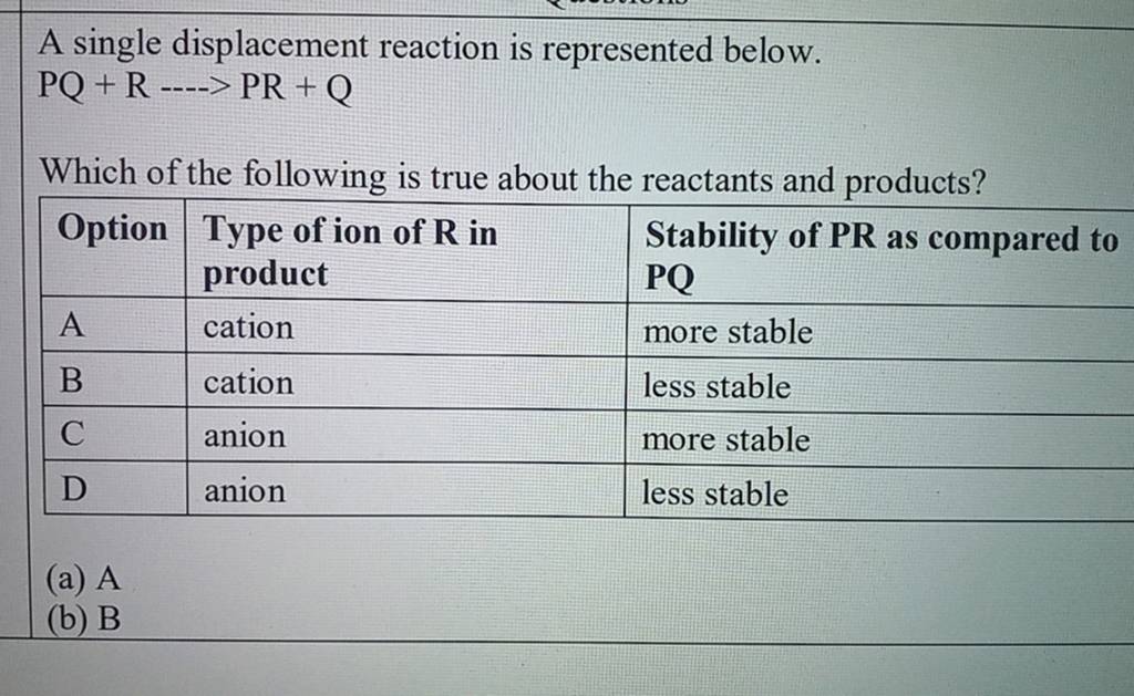 A Single Displacement Reaction Is Represented Below PQ R PR Q Which a-single-displacement-reaction-is-represented-below-pq-r-pr-q-which