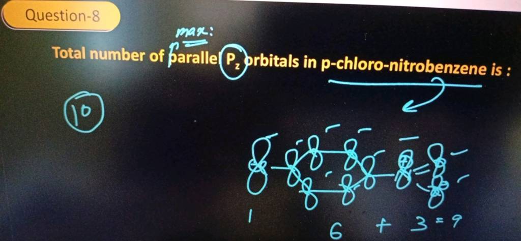 Question-8 Total number of paralle P2 orbitals in p-chloro-nitrobenzene