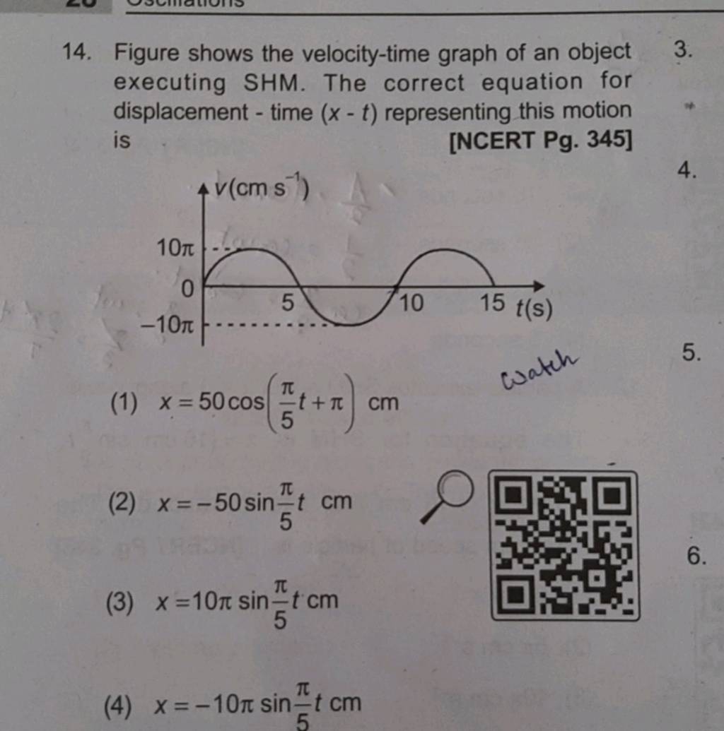 14. Figure shows the velocity-time graph of an object executing SHM. The 14. Figure shows the velocity-time graph of an object executing SHM. The