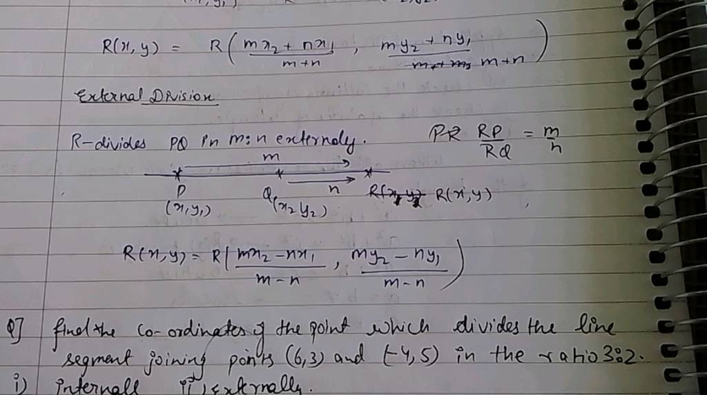 R(x,y)=R(m+nmx2 +nx1 ,m+m3 m+nmy2 +ny1 ) External DeRision R-divides PQ..