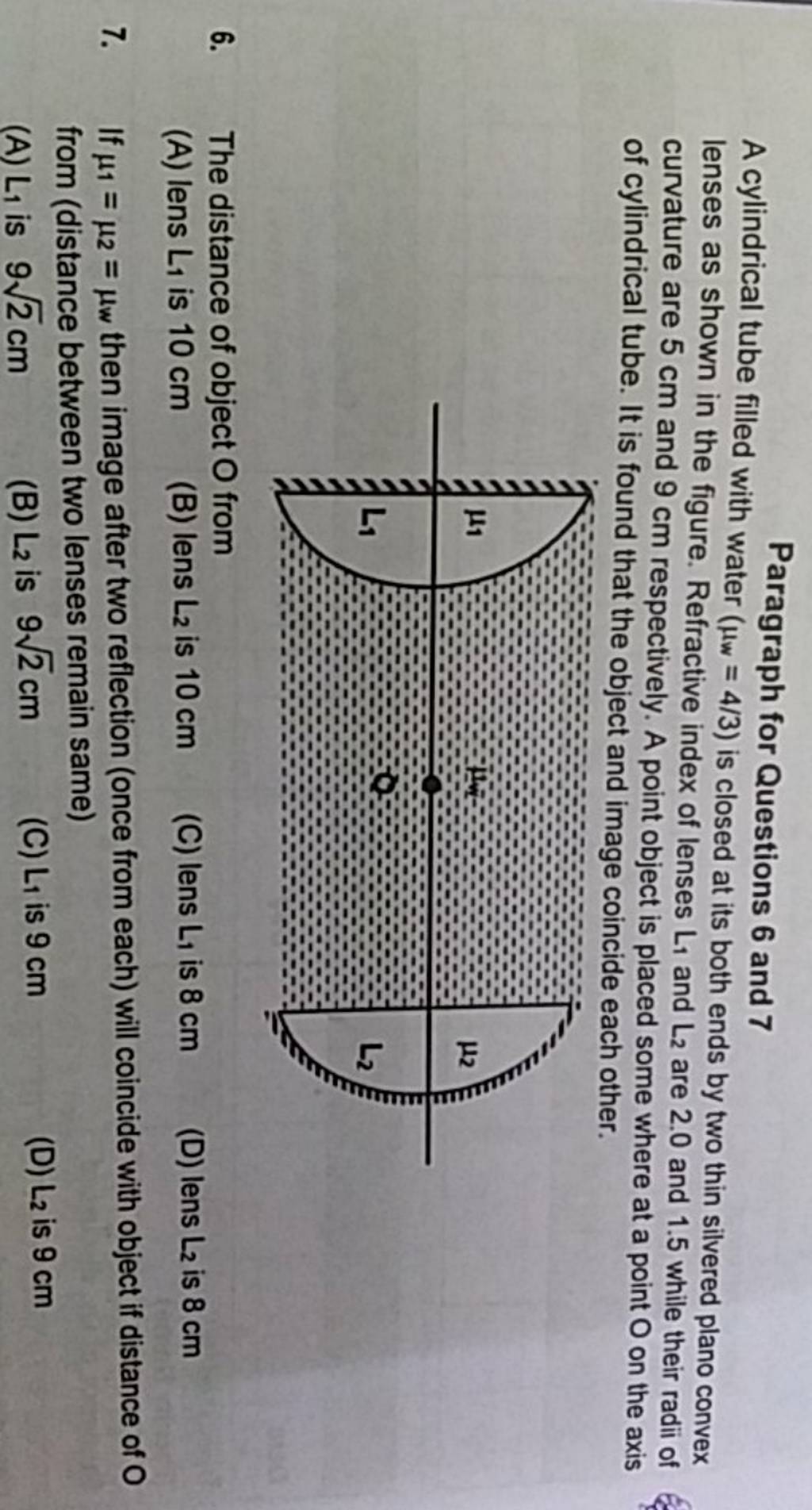 Paragraph for Questions 6 and 7 A cylindrical tube filled with water (μw