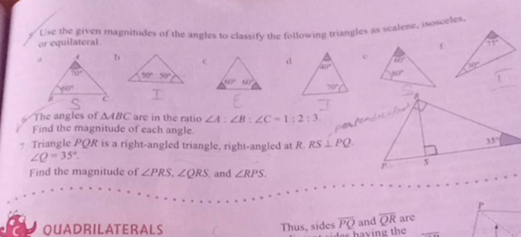 Use the given magnitudes of the angles to classify the following triangle..