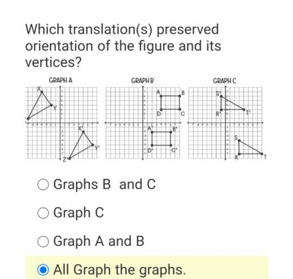 Which translation(s) preserved orientation of the figure and its vertices..