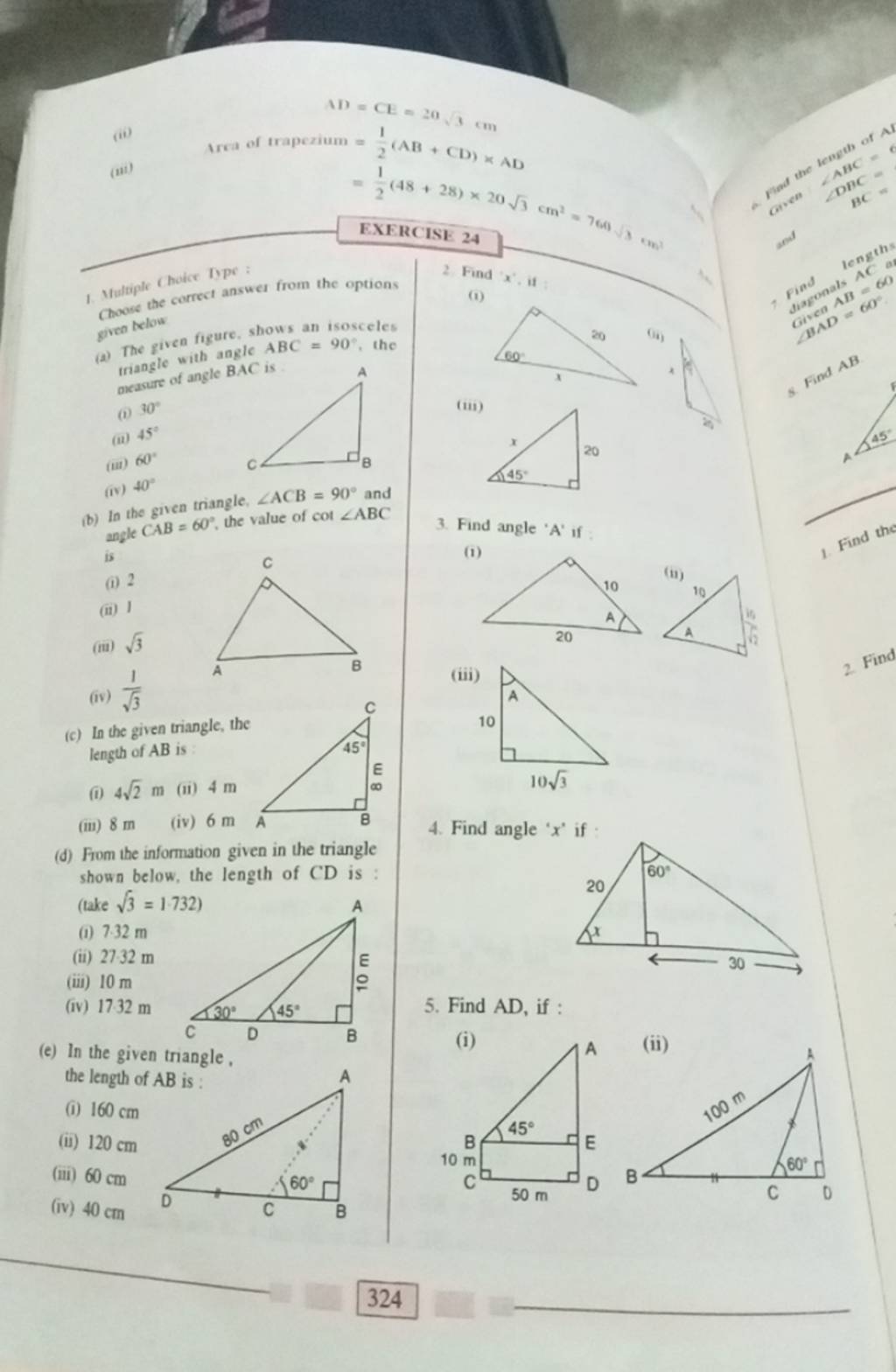 In the given triangle, ∠ACB=90∘ and angle CAB=60∘, the value of cot∠ABC