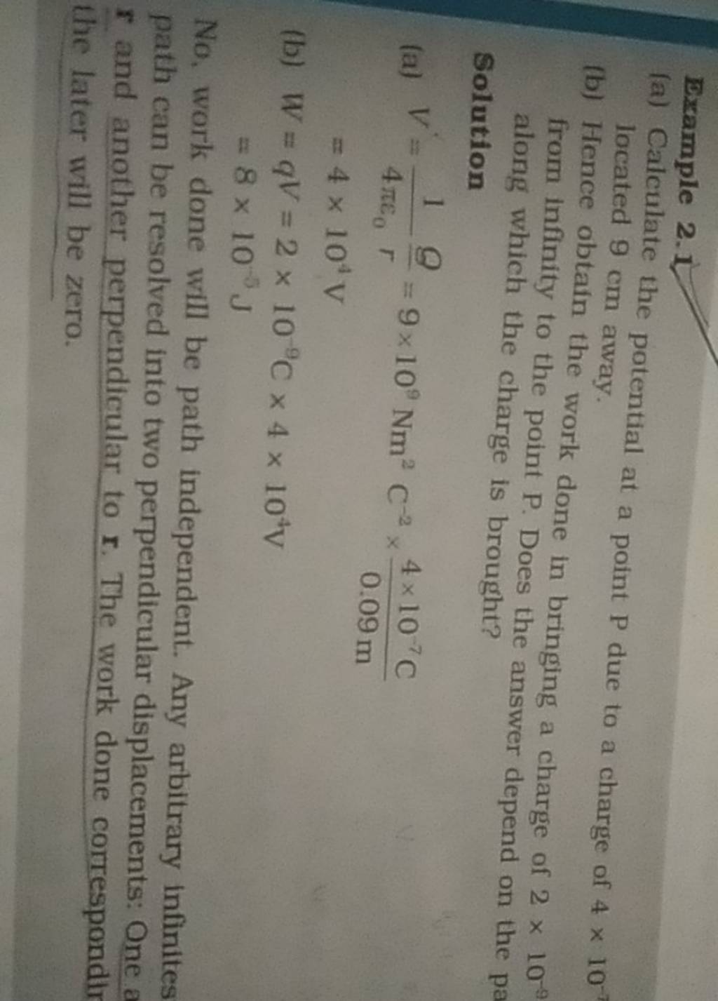 Example 2. (a) Calculate the potential at a point P due to a charge of 4×..