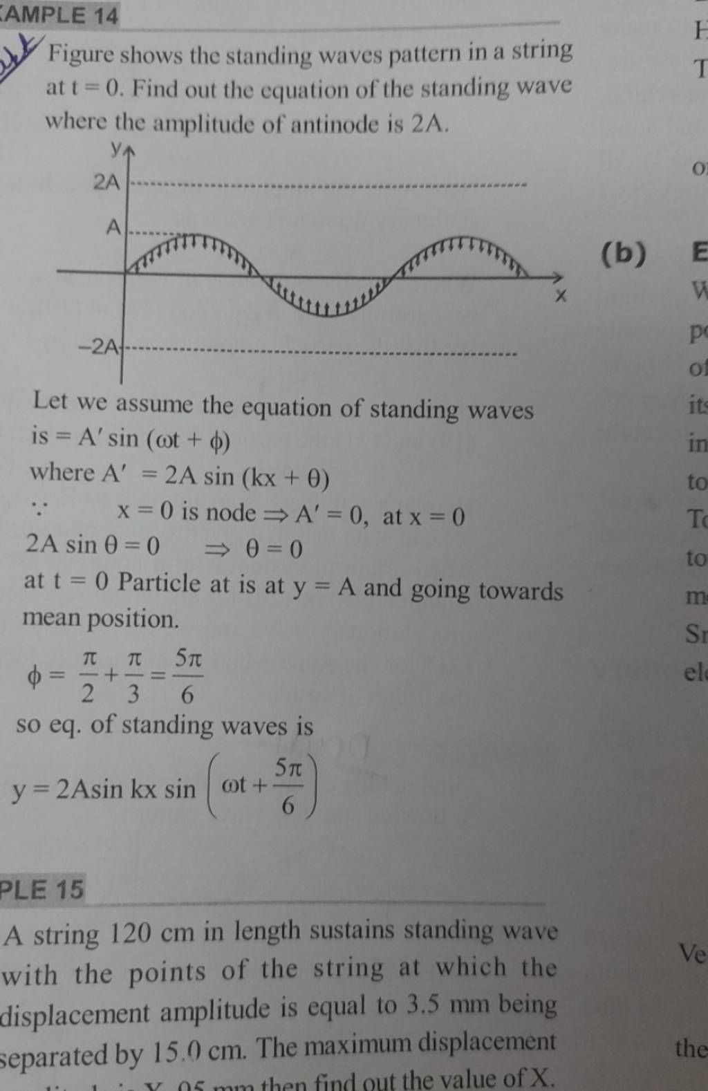 AMPLE 14 Figure shows the standing waves pattern in a string at t=0. Find..