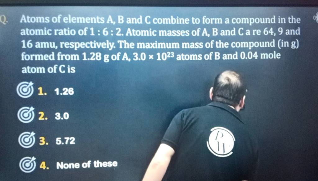 Atoms of elements A, B and C combine to form a compound in the atomic rat..
