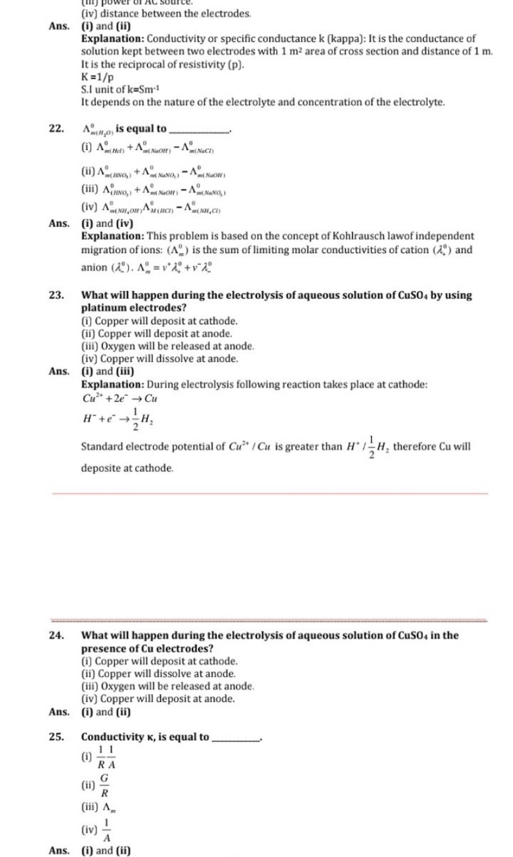 (i) and (ii) Explanation: Conductivity or specific conductance k (kappa):..