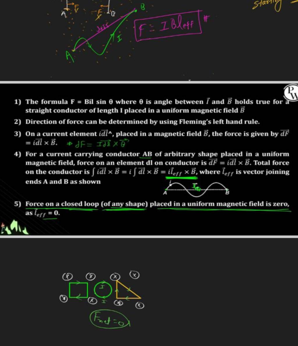 1) The formula F=Bilsinθ where θ is angle between I and B holds true for