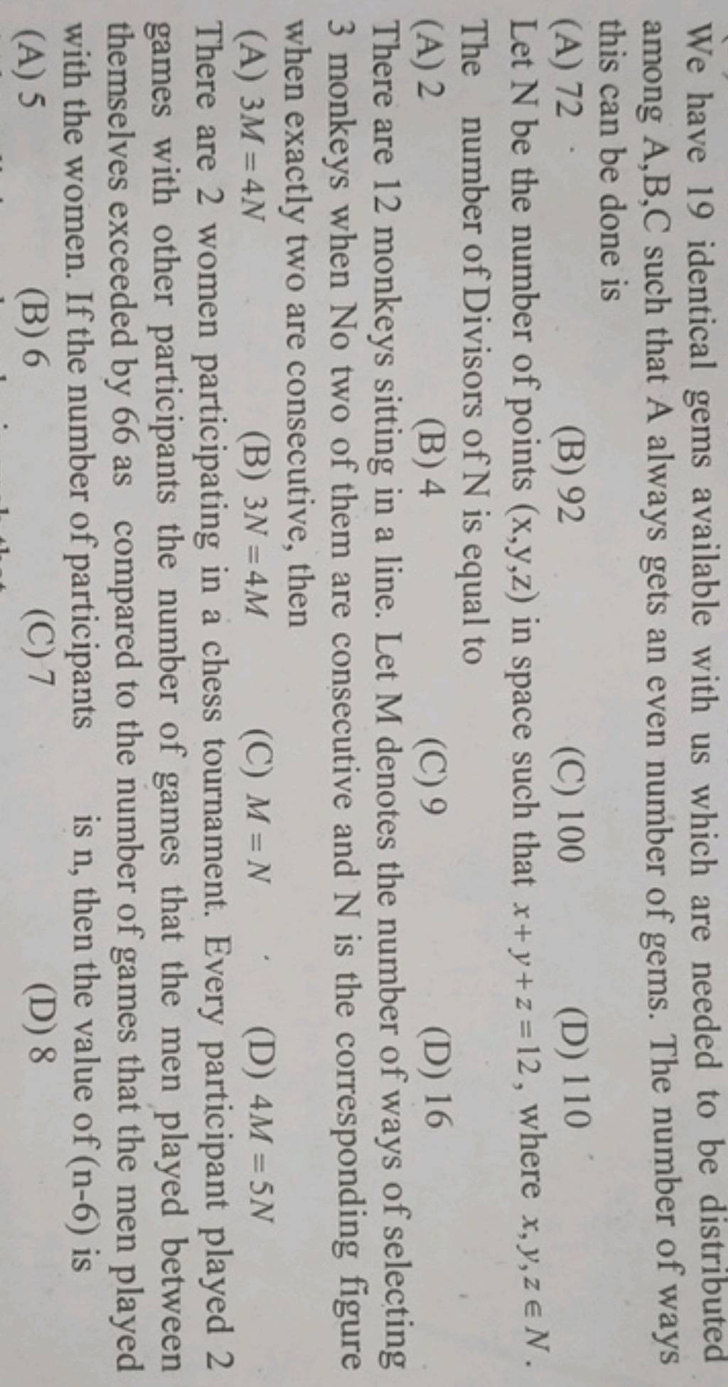 Let N Be The Number Of Points x y z In Space Such That X y z 12 Where Let N Be The Number Of Points x y z In Space Such That X y z 12 Where