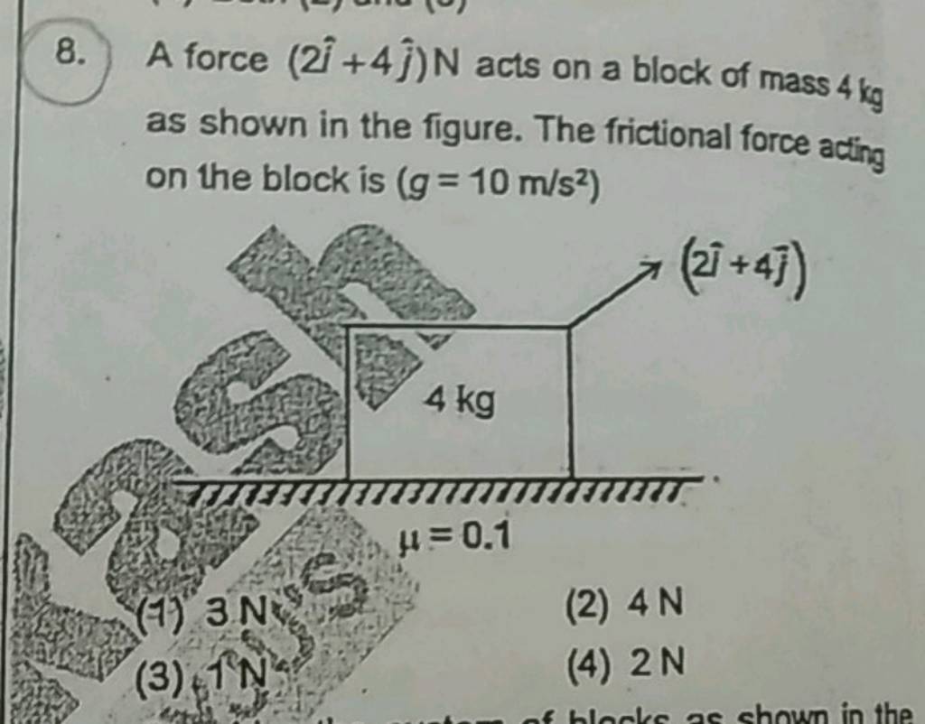 8 A Force 2i 4j N Acts On A Block Of Mass 4 Kg As Shown In The Figur